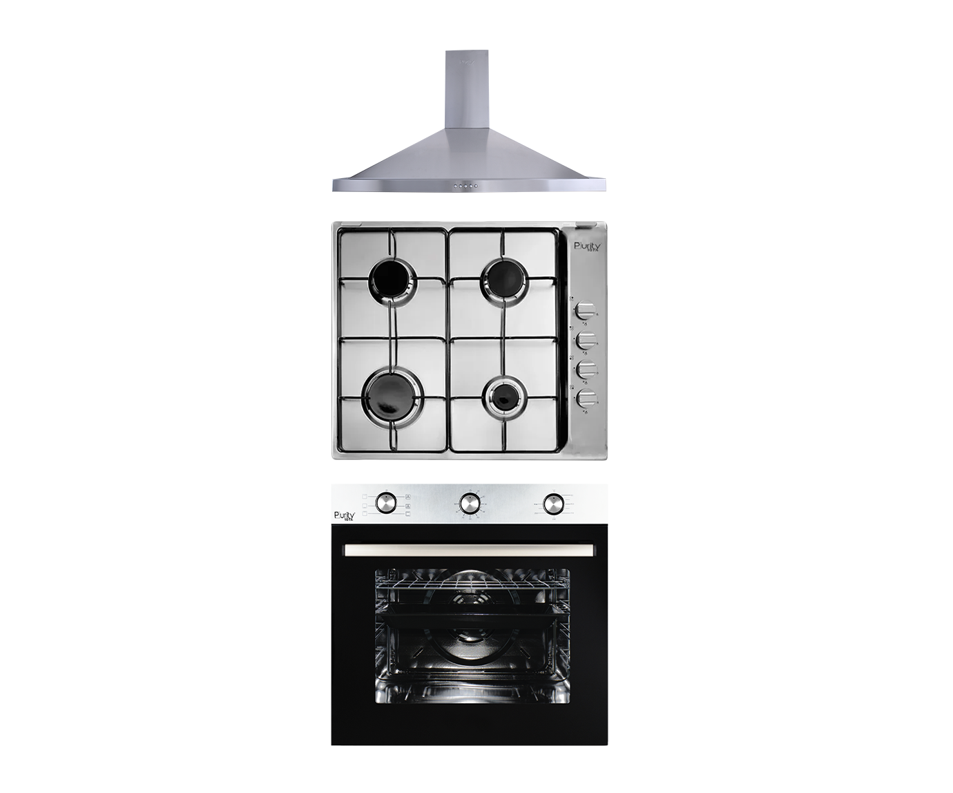 Bundle of Purity 4 Burners Gas Built-In Hob, Silver, 60 cm With Pyramid ...