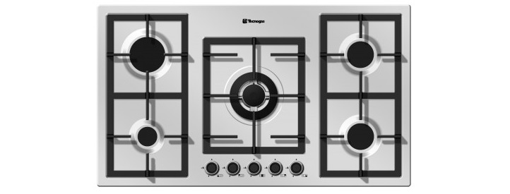 TECNOGAS Built-In Gas Hob, 5 Burners, 90 cm, Stainless - PN90GVF5TGX